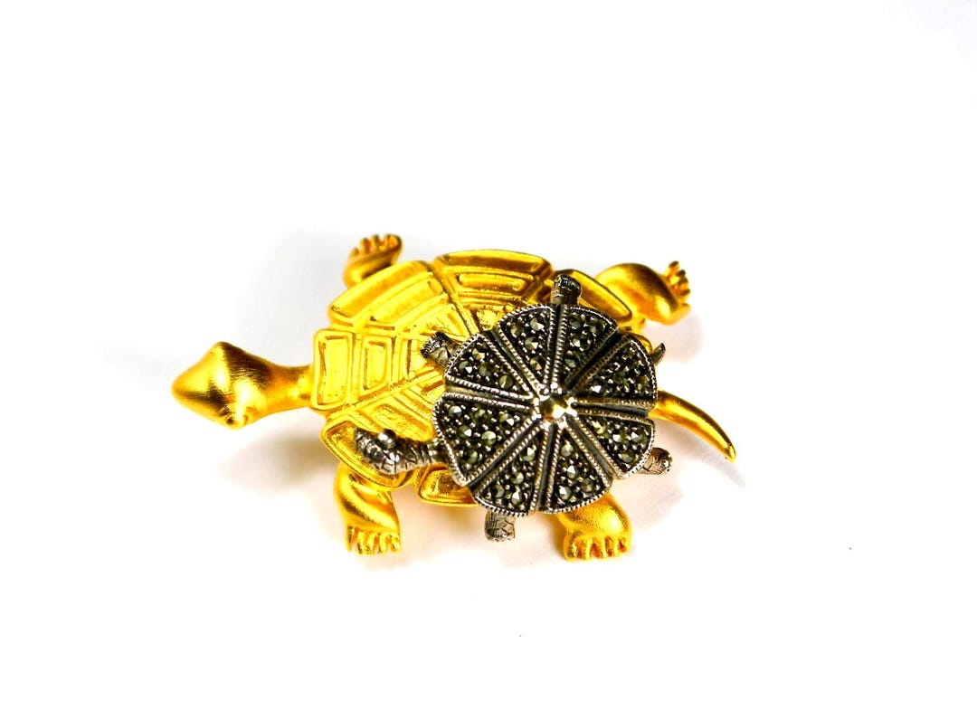 Judith Jack Turtle Brooch Pin: Gold Plate Silver Marcasite - Etsy