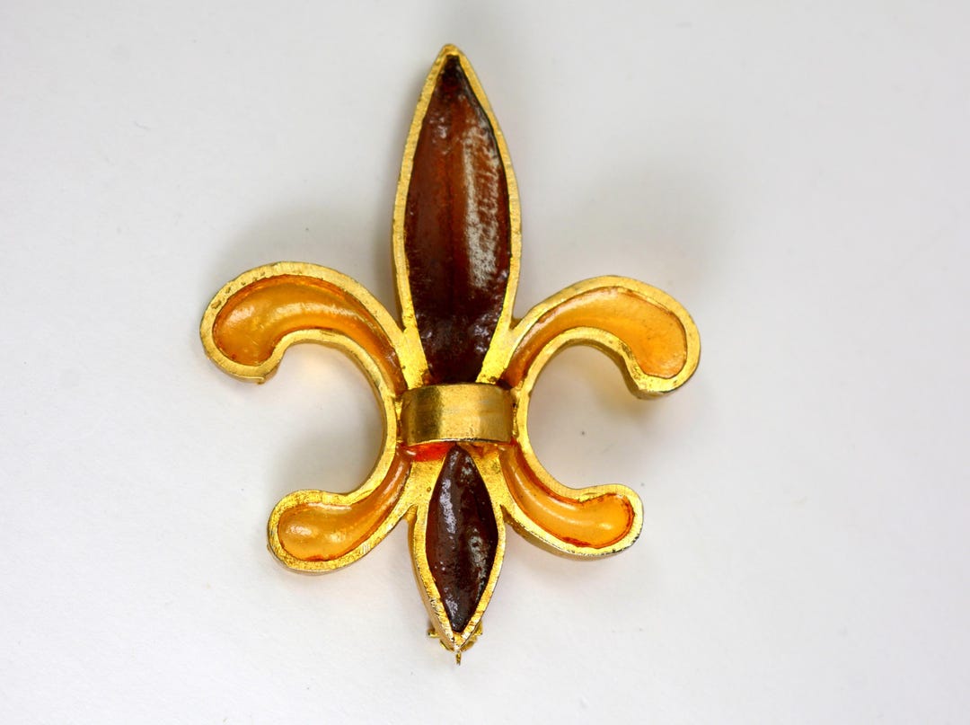 Lester Joy French Fleur De Lis Brooch Pin Resin Plique a Jour Stained ...