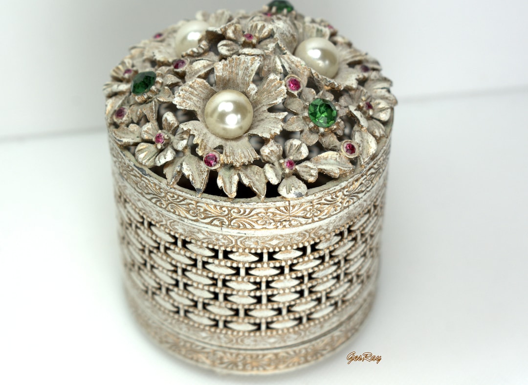 Florenza Trinket Box Jewelry Enamel Filigree, Multicolor Rhinestones ...