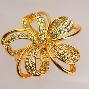 Monet Ribbon Bow Brooch Pin Gold Tone Rhinestones - Etsy