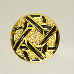 Vintage Christian Dior Marked Brooch Pin Gold Plated Black Enamel ...