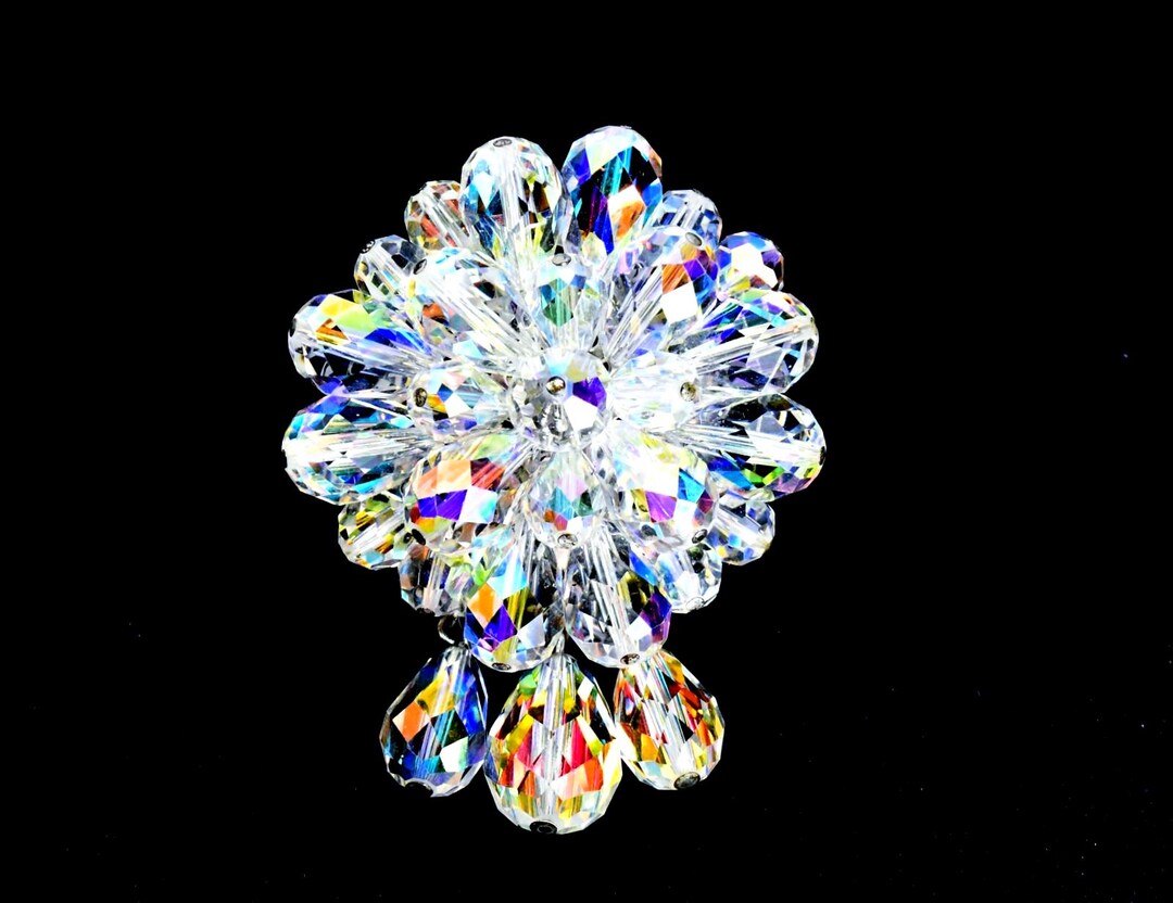 Vintage Austrian Crystal With Dangles Brooch Pin Hand Wrapped Aurora ...