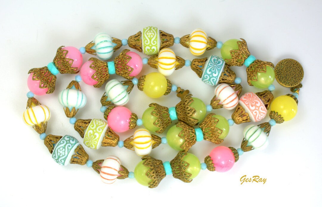 Early Plastic Celluloid Galalith Necklace Carved Beads Multicolor - Etsy