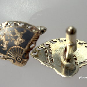 SIAM Fan Dancers Niello Signed E Seng Chong Sterling Silver CUFFLINKS ...