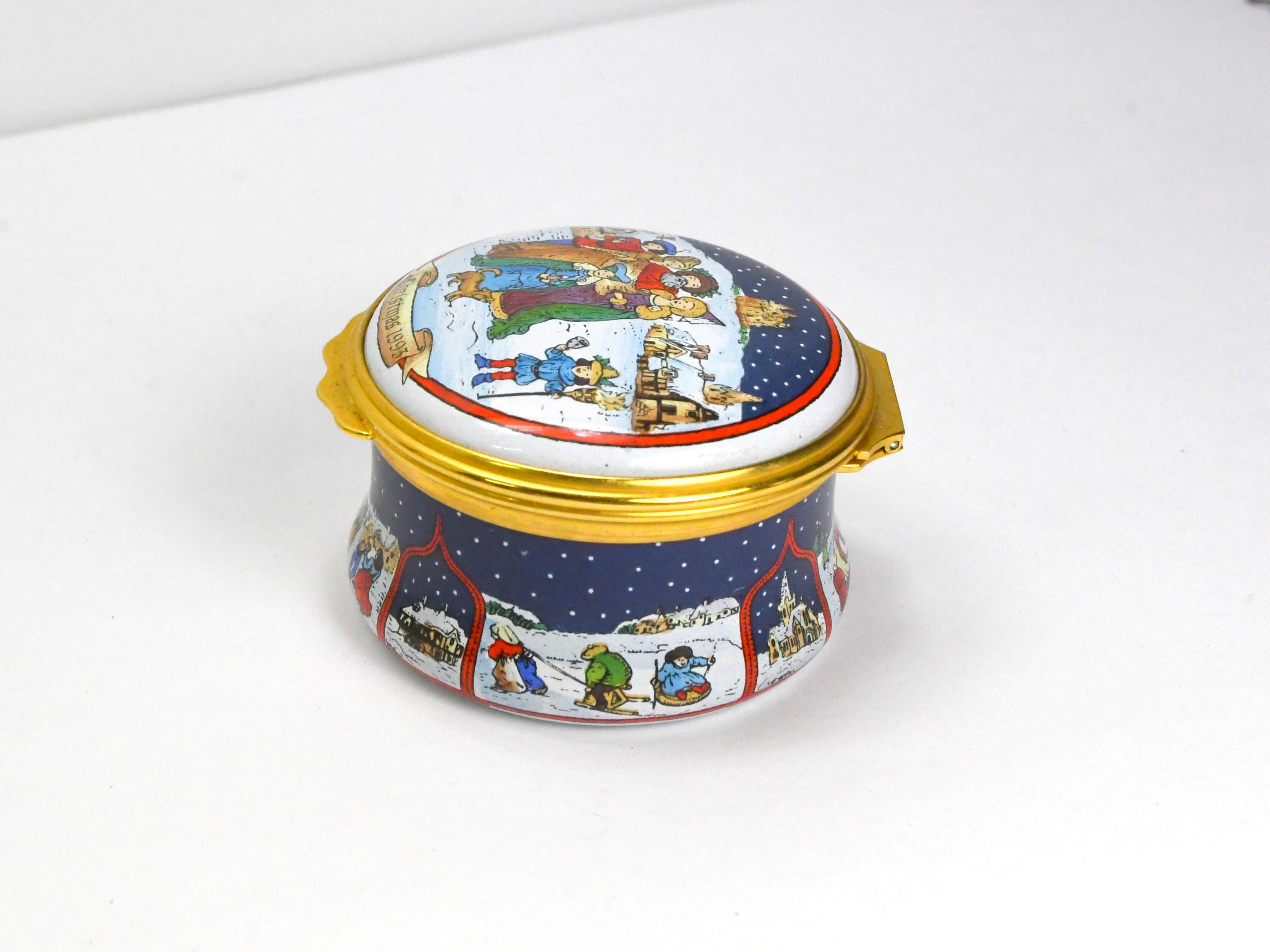 Halcyon Days Enamel Pill Box: Hand Painted Christmas Trinket, 1993 - Etsy
