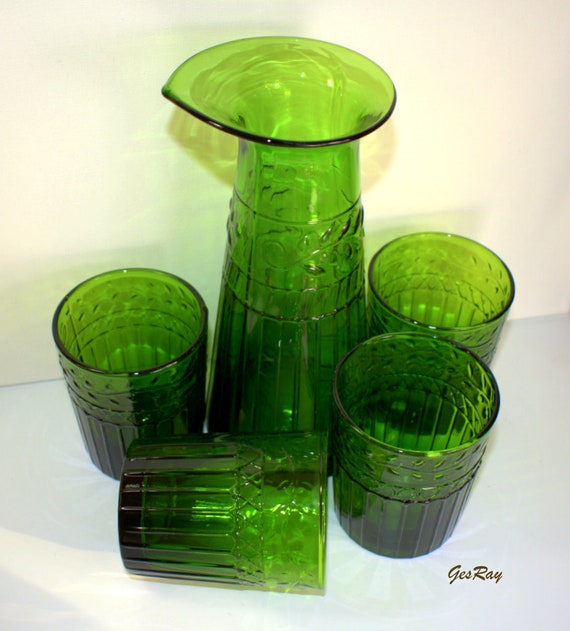 EAPG Green Glass Water Carafe Kitchen & Dining Home & Living etna.com.pe