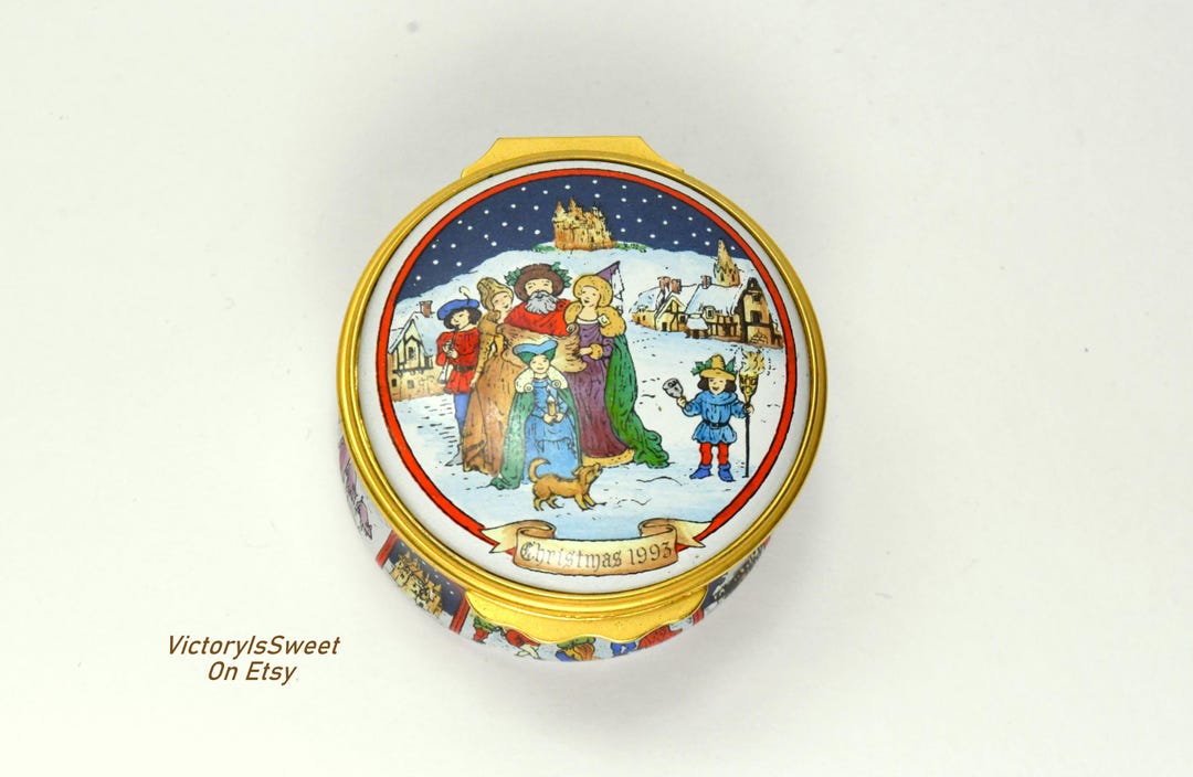 Halcyon Days Enamel Pill Box: Hand Painted Christmas Trinket, 1993 - Etsy