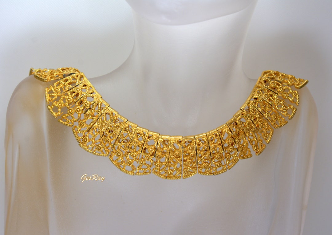 Statement Couture Cleopatra Collar Necklace Gold Filigree - Etsy