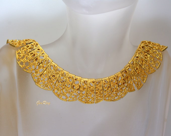 Statement Couture Cleopatra Collar Necklace Gold Filigree, Egyptian ...