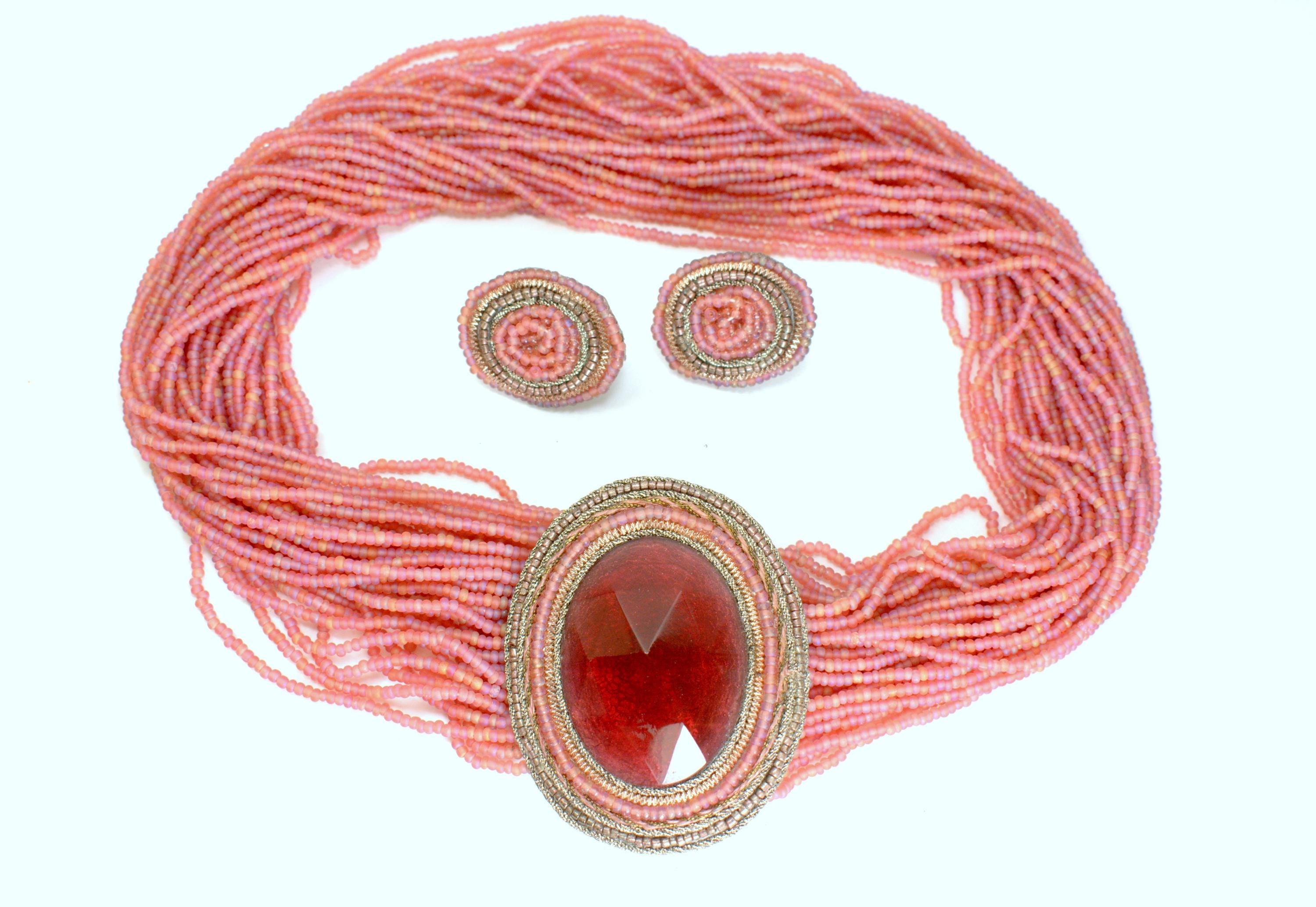 Designer Mickie Ravitz Jewelry Set Beaded Necklace and Earrings ...