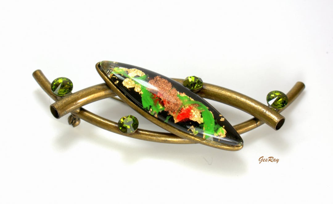 MCM Art to Wear Brooch Contemporary Brass Huge Cabochon Brooch One of ...