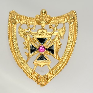 Crown Shield Cross Sword Crest Coat of Arms Heraldic Brooch Pin Vintage ...