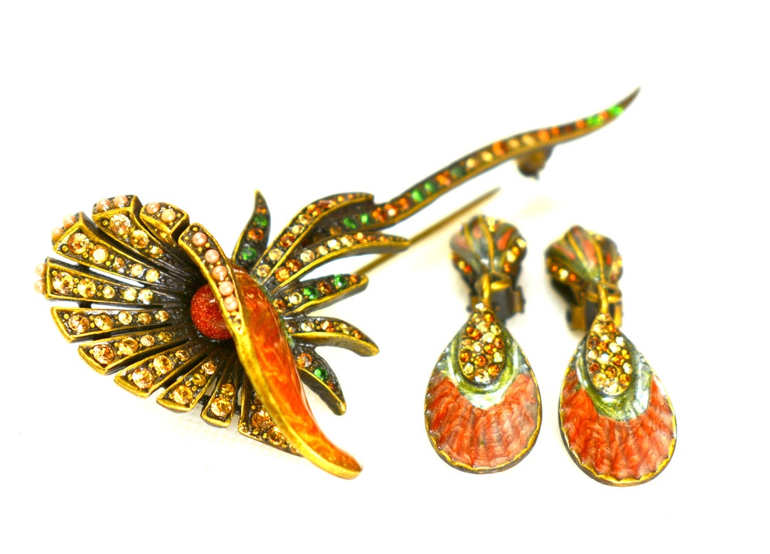 JAY STRONGWATER Vintage Jewelry Flower Brooch Pin and Earrings ...