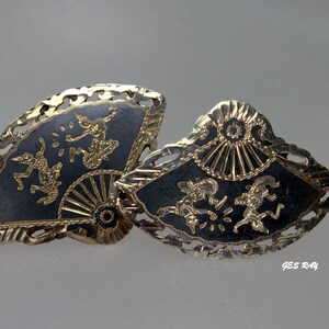 SIAM Fan Dancers Niello Signed E Seng Chong Sterling Silver CUFFLINKS ...