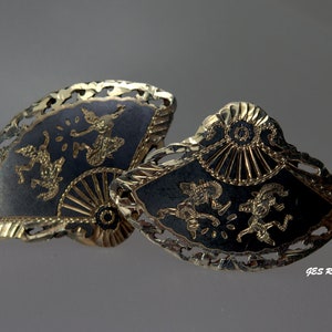 SIAM Fan Dancers Niello Signed E Seng Chong Sterling Silver CUFFLINKS ...