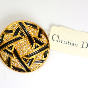 Vintage Christian Dior Marked Brooch Pin Gold Plated Black Enamel ...