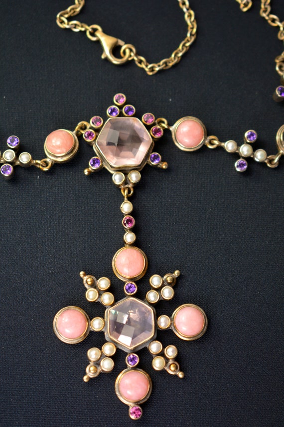Vintage Nicky Butler Sterling Silver Cross Multi Gems… - Gem