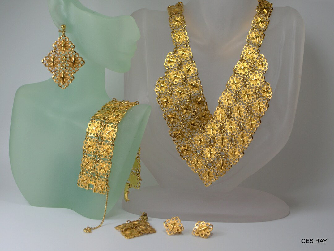 D'orlan Jewelry Set Parure Necklace Bib / Bracelet / Earrings Filigree ...