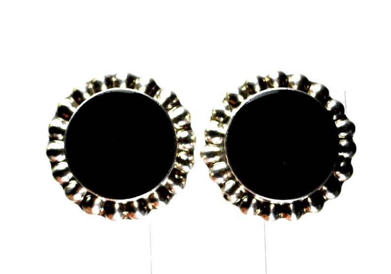 Sterling Silver Onyx Clip on Earrings Calderon Atachi Taxco Mexico - Etsy