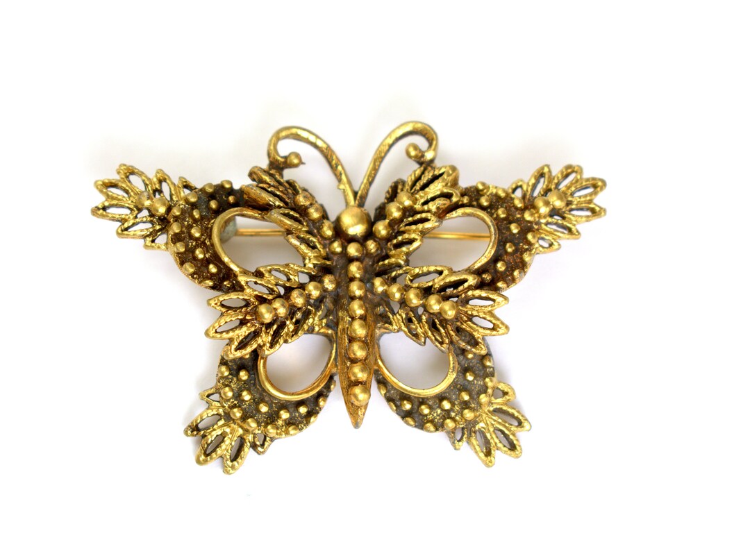 Vintage Estate Gold Hedy Filigree Butterfly Moth Brooch Pin Designer ...