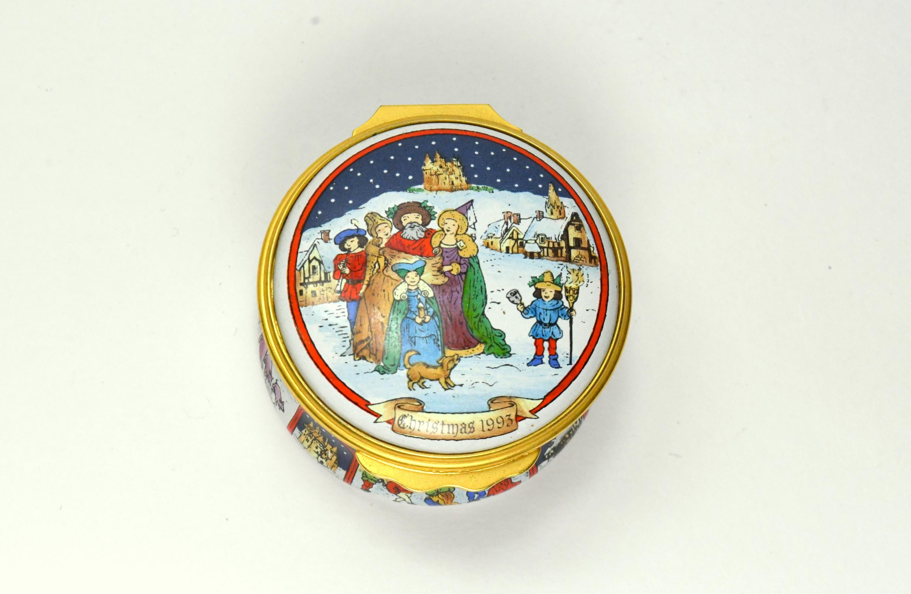 Halcyon Days Enamel Pill Box: Hand Painted Christmas Trinket, 1993 - Etsy