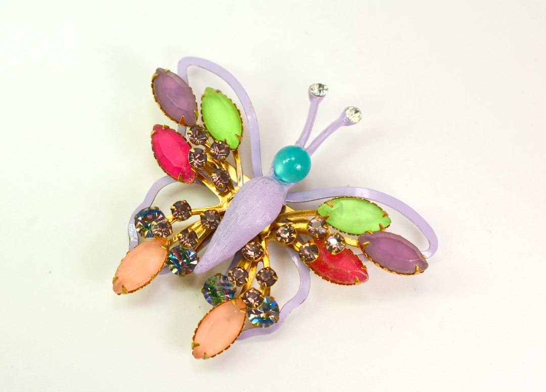SELINI SELRO Butterfly Brooch Pin Enamel Givre Rhinestone Crystal ...