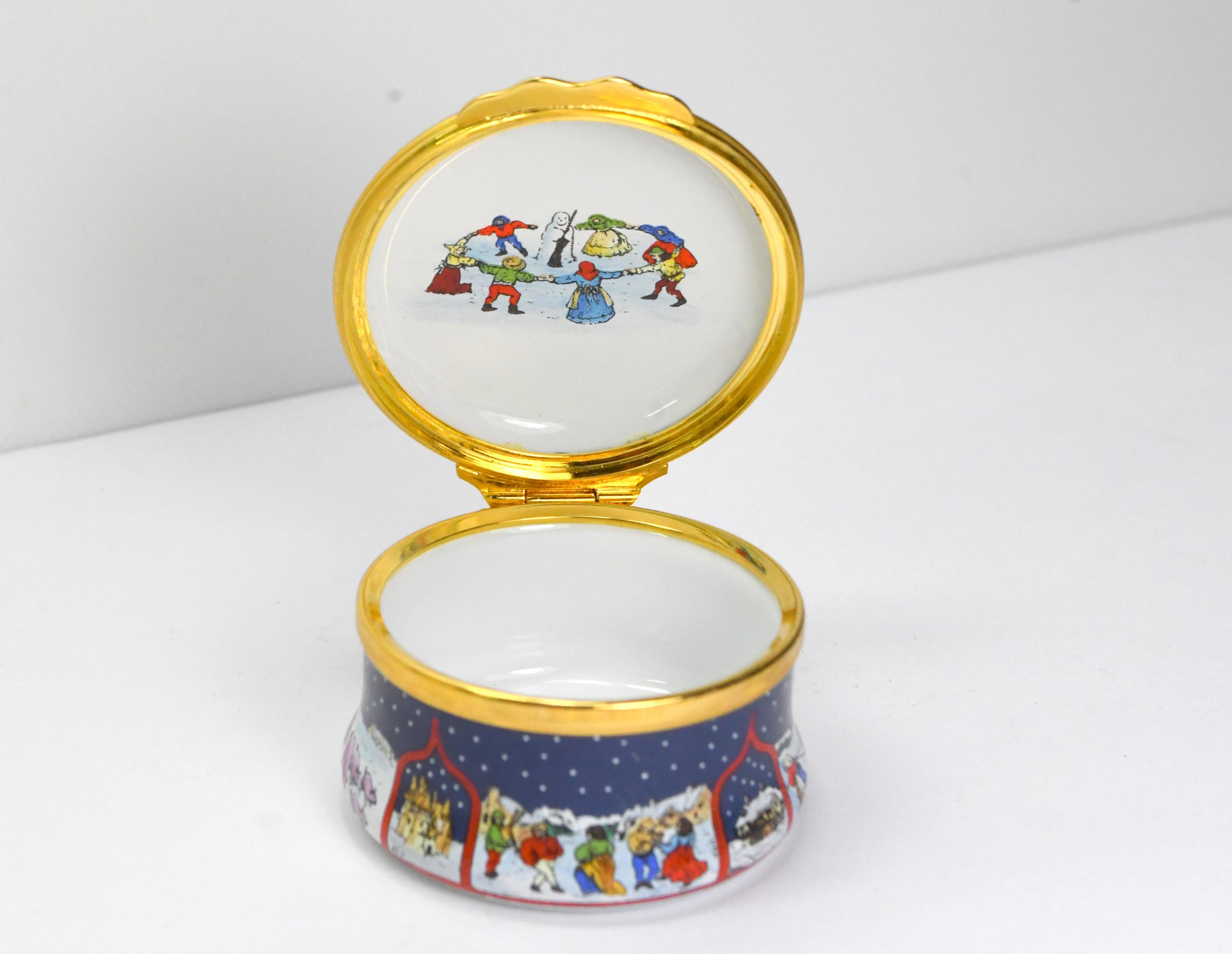 Halcyon Days Enamel Pill Box: Hand Painted Christmas Trinket, 1993 - Etsy