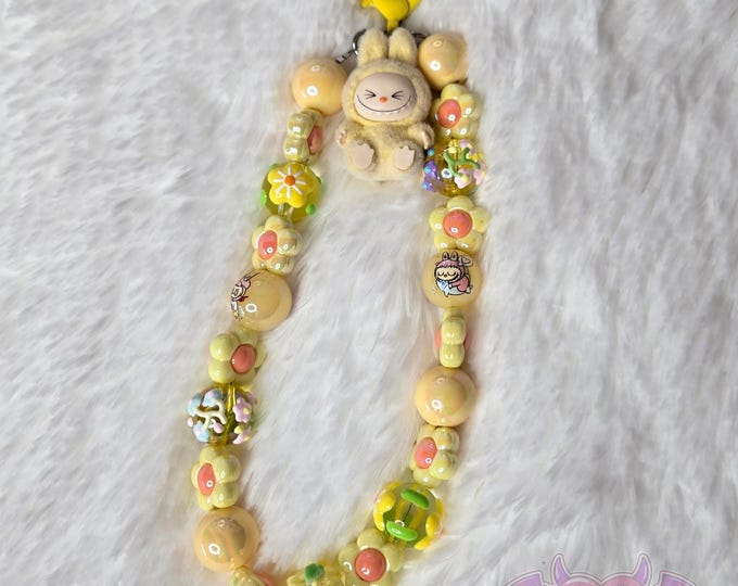 Yellow Labubu Beaded Keychain - Etsy