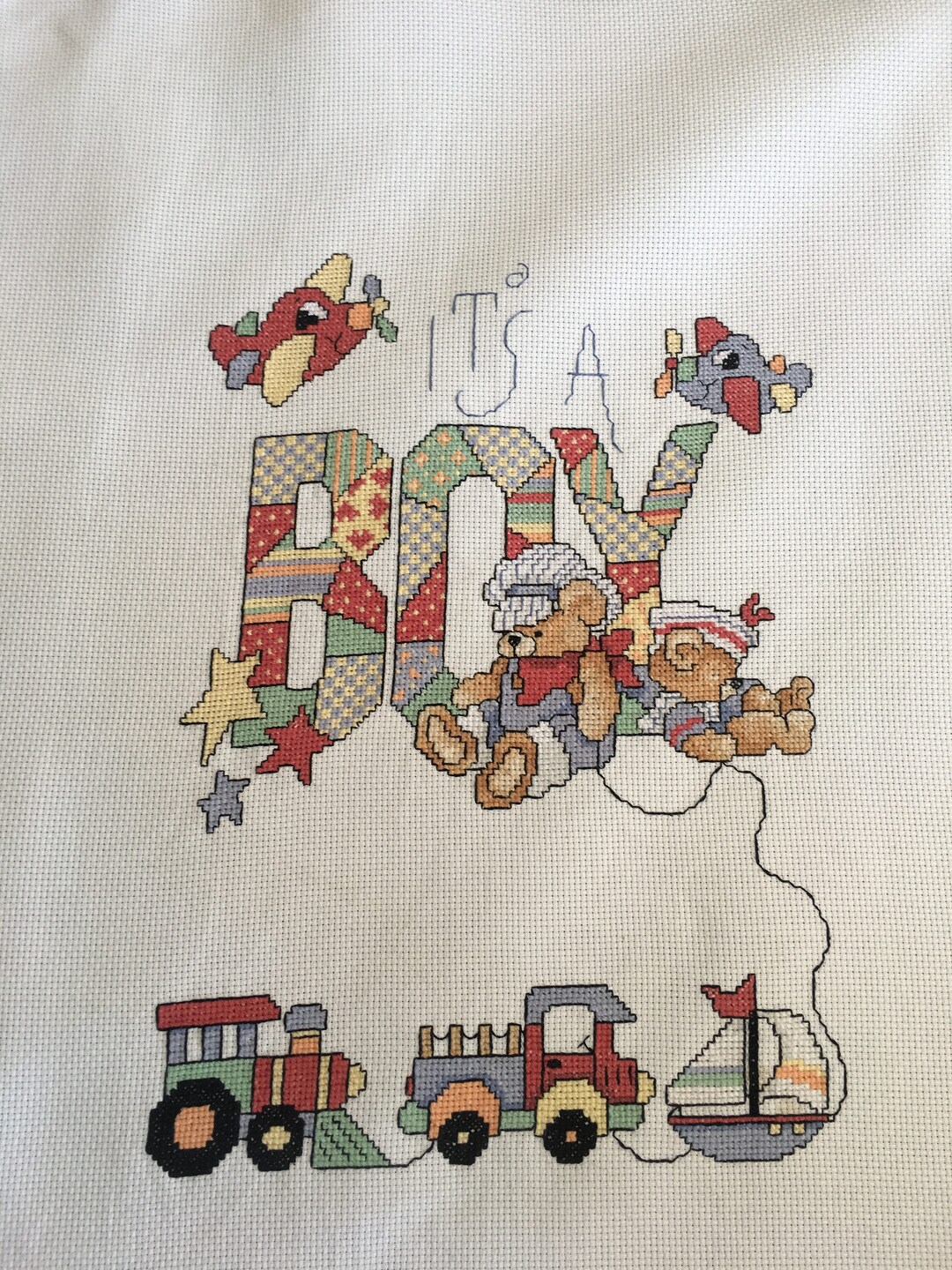 It's A Boy Completed Cross Stitch - Etsy