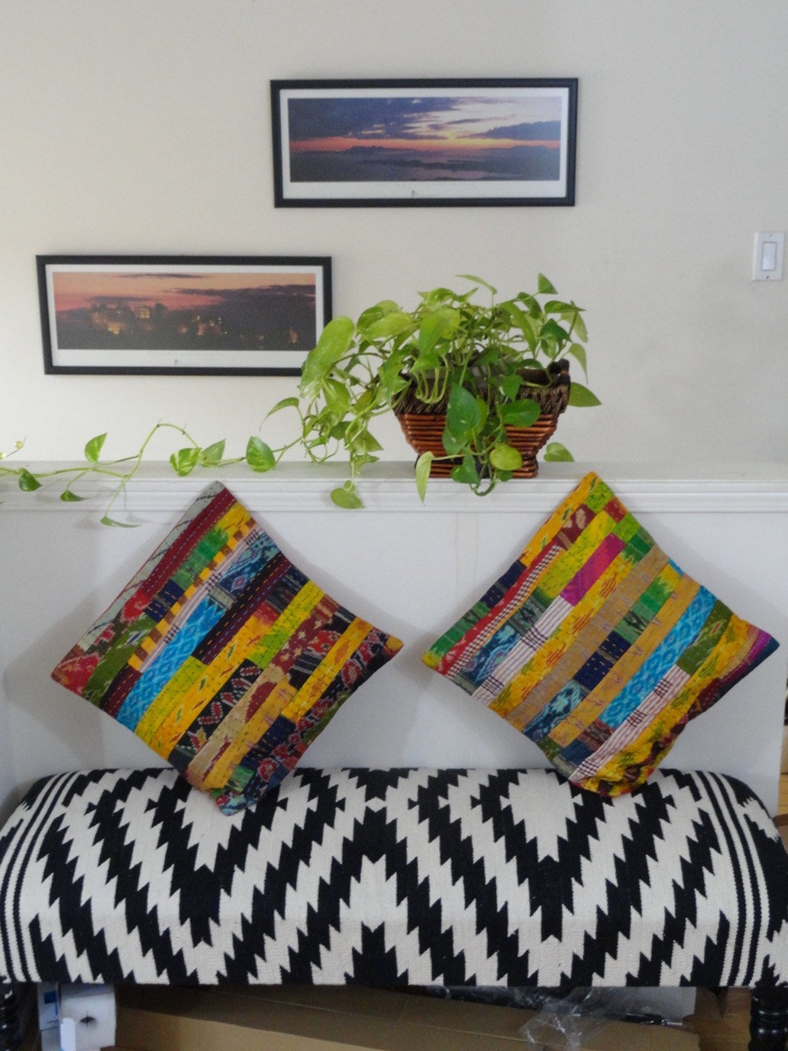 Indian Cushion Covers Patchwork Silk. Sofa Throw Pillow Cover Set ...