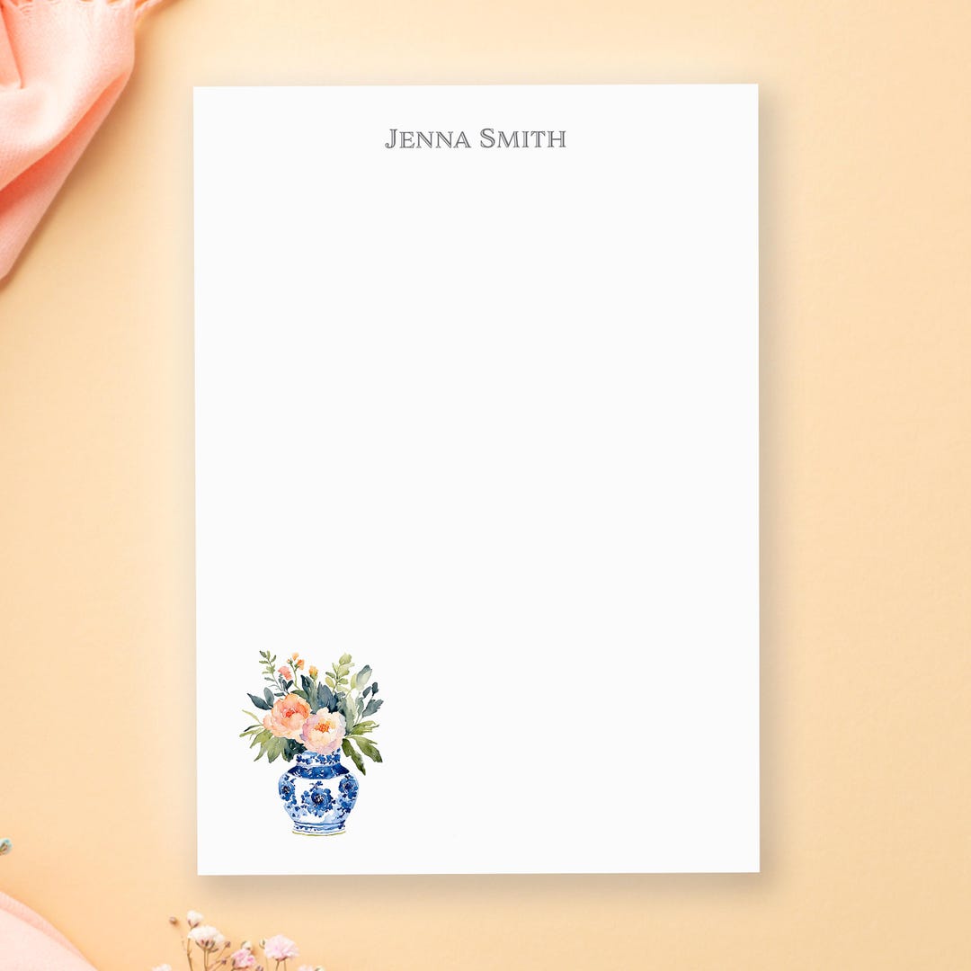 Blue Chinoiserie Floral Notepad | Personalized Ginger Jar Notepad | To ...