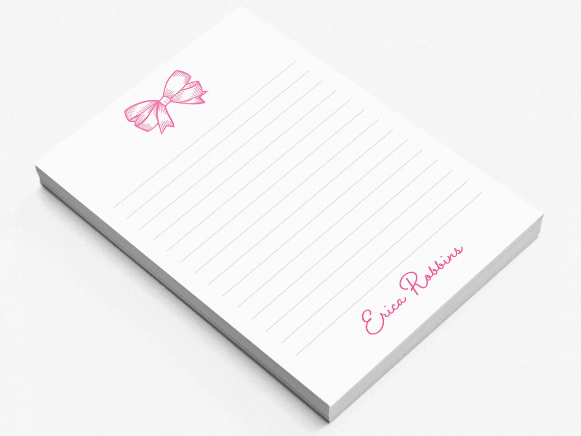 Personalized Bow Notepad Custom Stationery With Ribbon and - Etsy