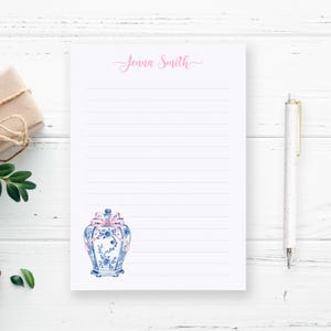 Personalized Blue Ginger Jar Notepad With Custom Bow | Custom ...