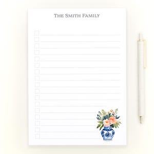 Blue Chinoiserie Floral Notepad | Personalized Ginger Jar Notepad | To ...