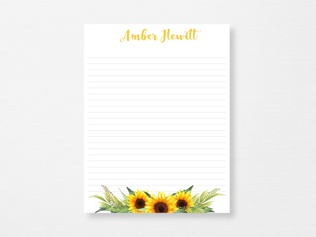Personalized Notepad, Sunflower Floral Note Pad With Farmhouse Style ...