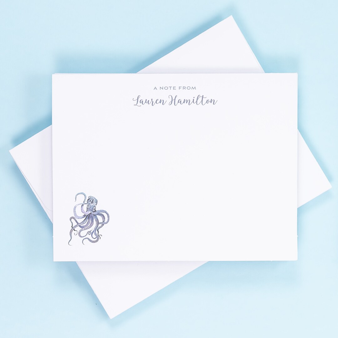 Octopus Stationery Note Cards Personalized Ocean Theme Coastal Gift ...