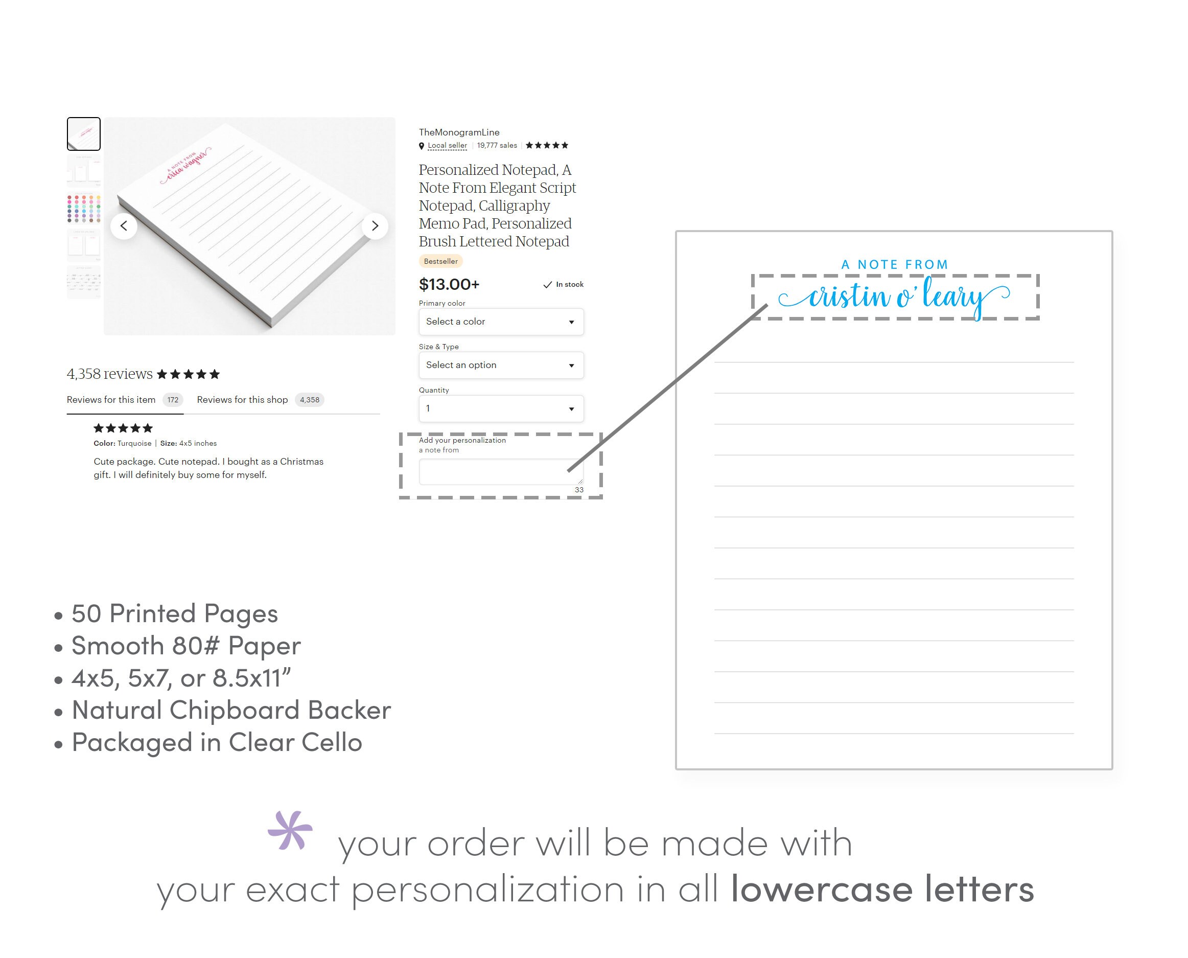 Personalized Notepad A Note From Elegant Script Notepad | Etsy