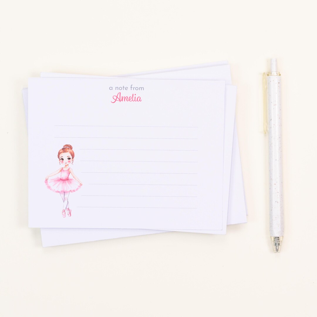 Personalized Ballerina Note Cards for Girls With Lines Cute Ballet Note ...