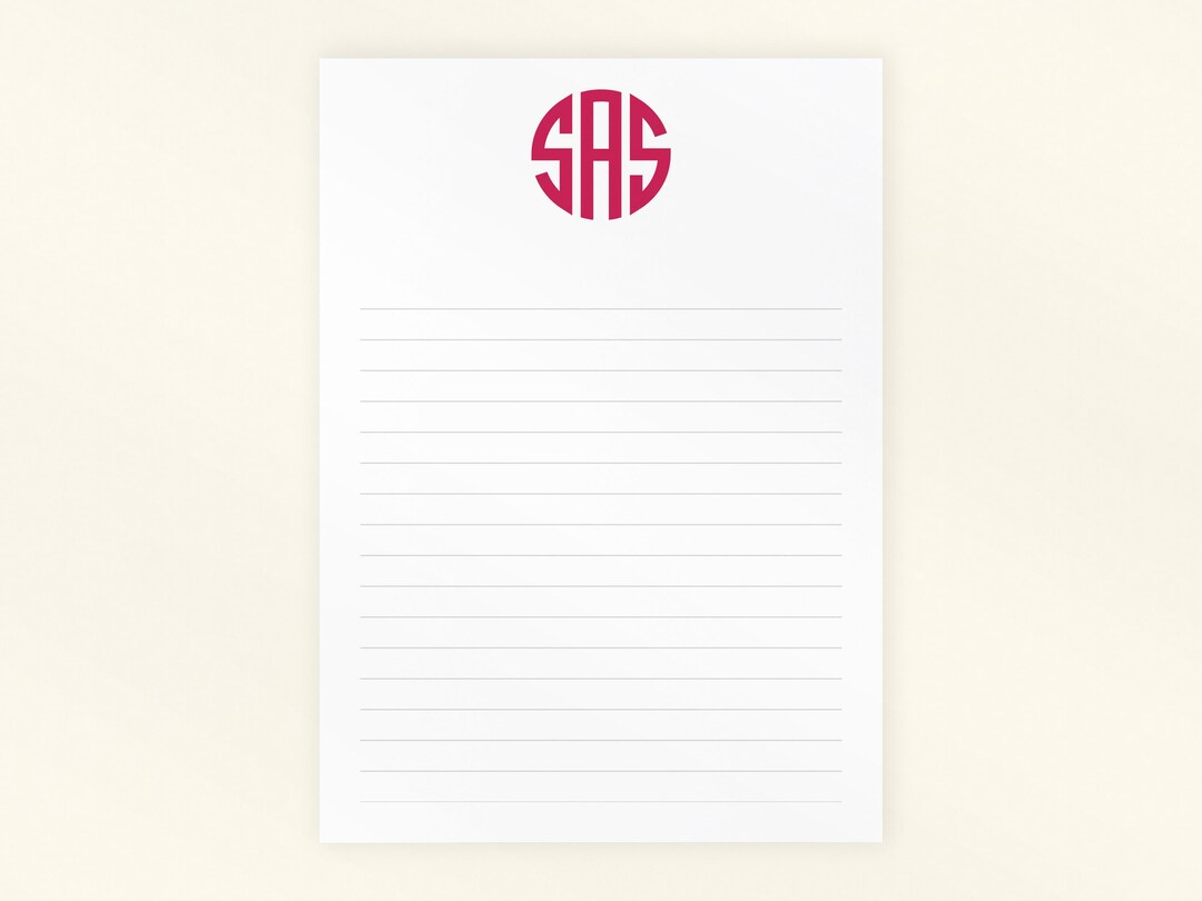 Circle Monogram Notepad - Personalized 3 Letter Stationery Gift for Her ...