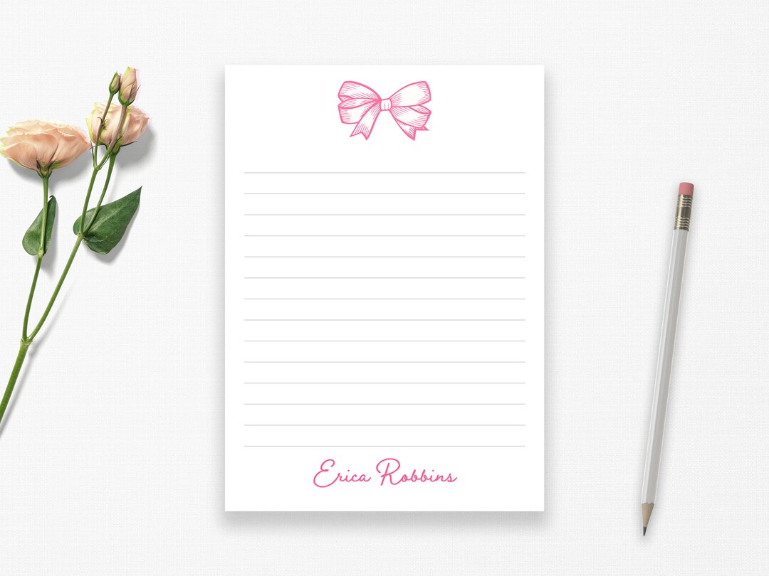 Personalized Bow Notepad: Custom Stationery With Name & Ribbon - Etsy