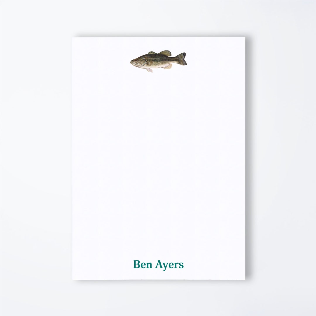 Large Mouth Bass Fish Notepad, Personalized Bass Fish Notepad ...