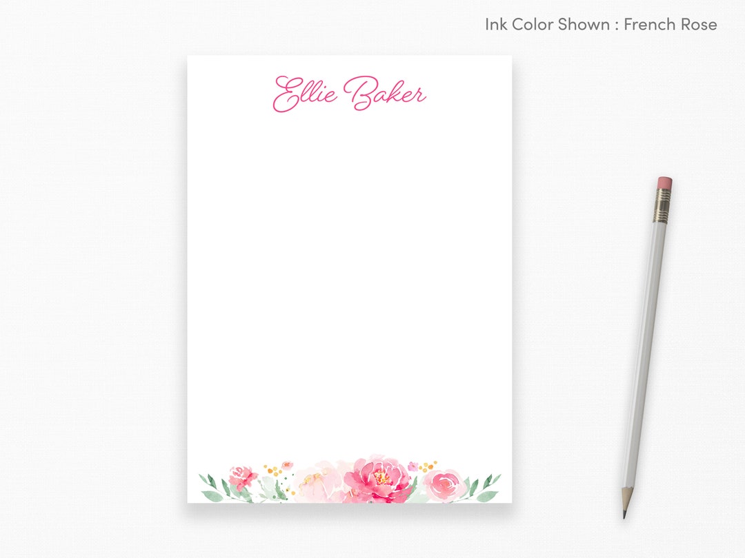 Personalized Notepad, Pink Peony and Rose Notepad Personalized ...