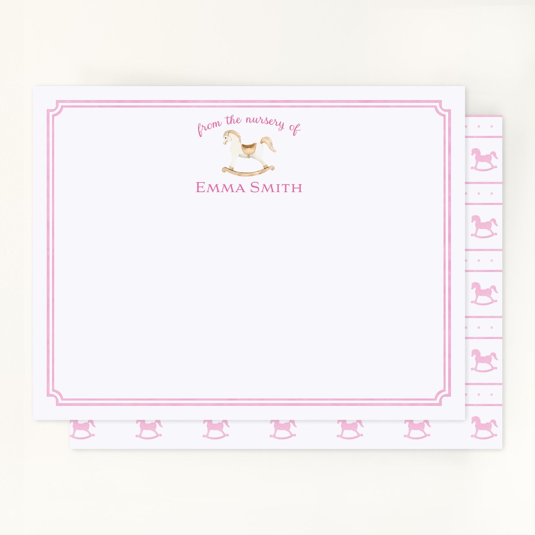 Pink Rocking Horse Thank You Cards: Baby Girl Nursery Stationery - Etsy