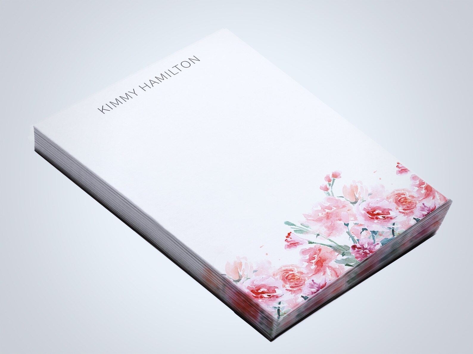 Notepad Pink Floral Drop Expressive Watercolor Roses | Etsy