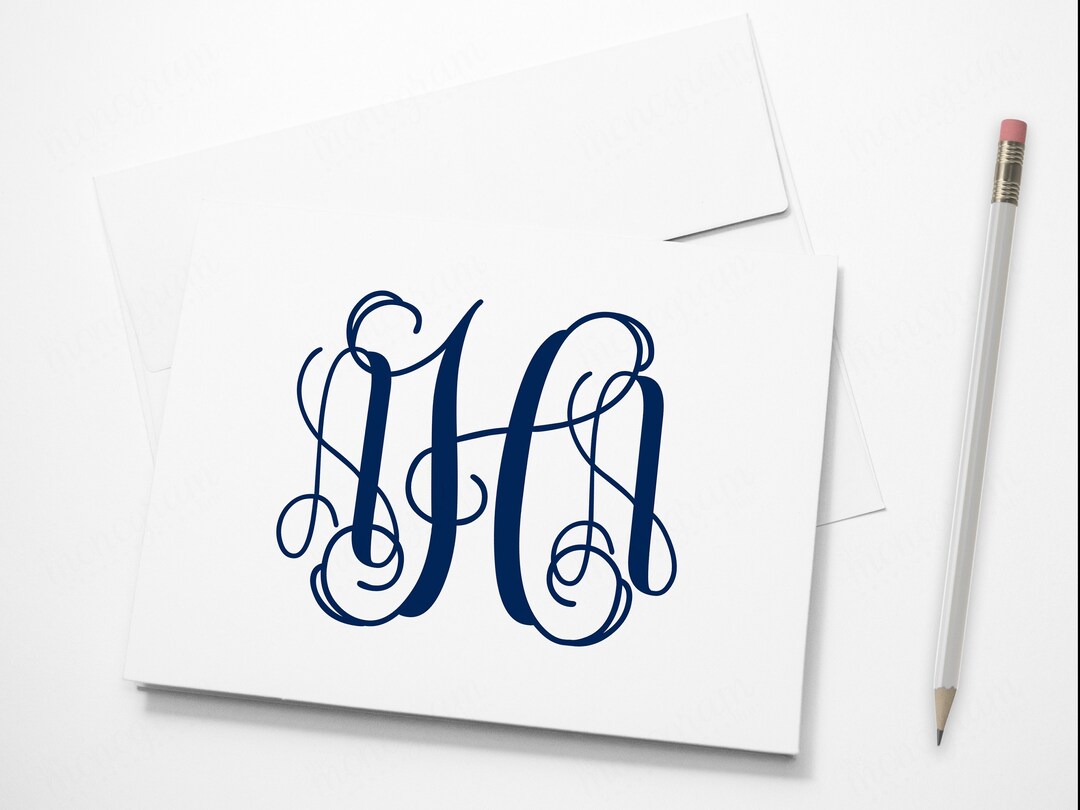 Monogrammed Note Cards, Personalized Stationery With Interlocking ...