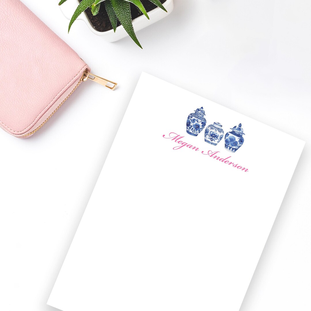 Chinoiserie Notepad Personalized Blue & White Ginger Jar Stationery ...