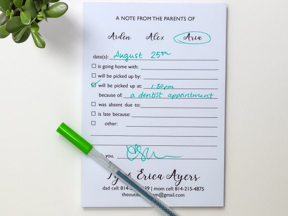 School Excuse Notepad A Note From the Parents Of Note to - Etsy