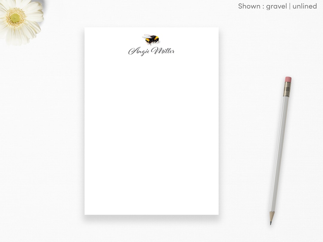 Personalized Bumble Bee Notepad 50 Page Watercolor Bee Custom Paper Pad With Name in Brushed ...
