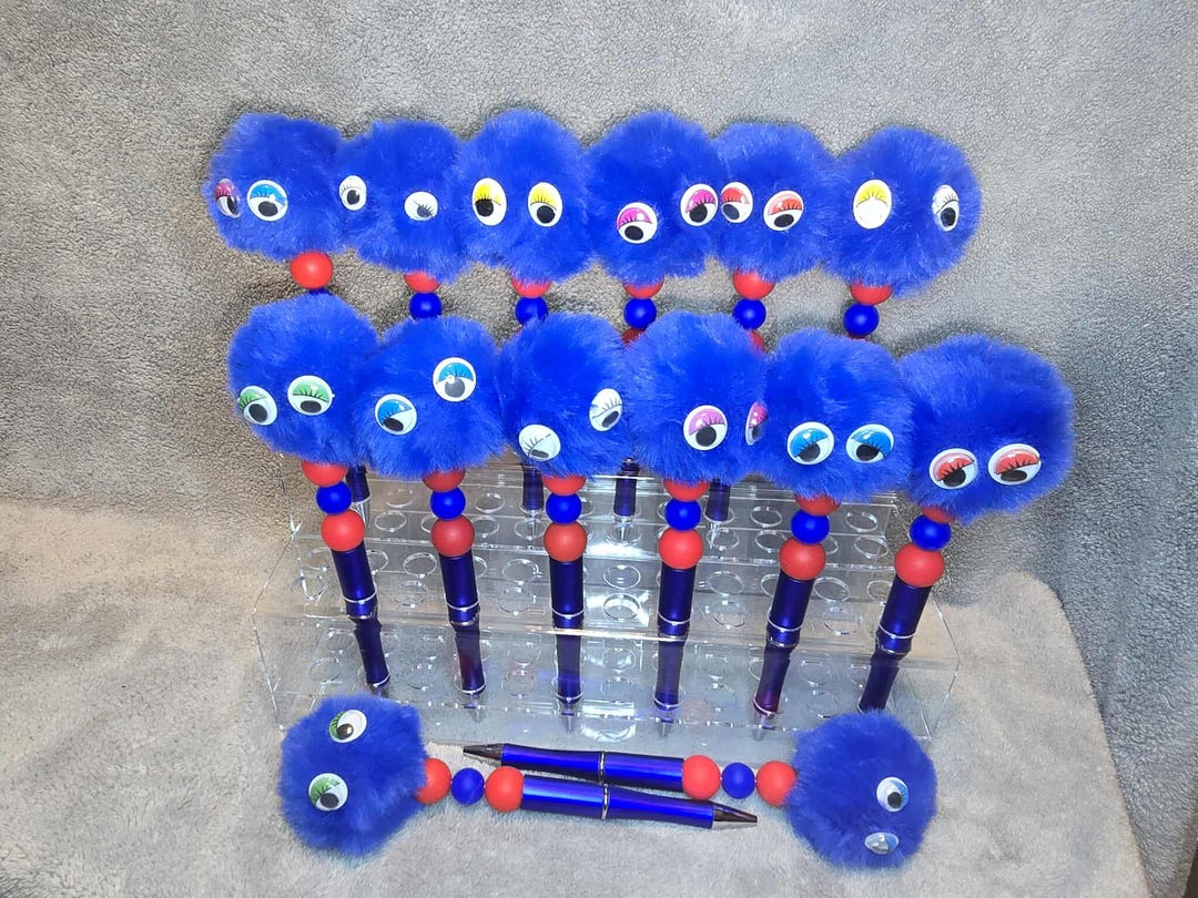 Pom Pom Pen With Googly Eyes and Soft Rubber Beads - Etsy