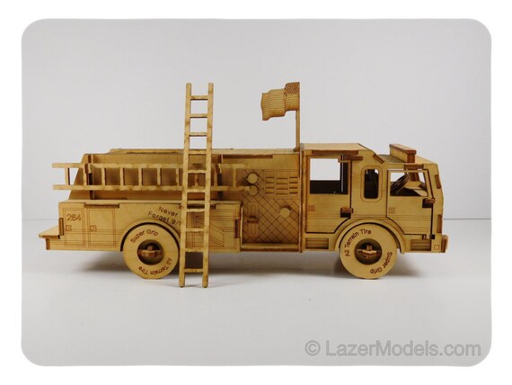 Wood Model Kit Fire Engine 3D Puzzle - Etsy